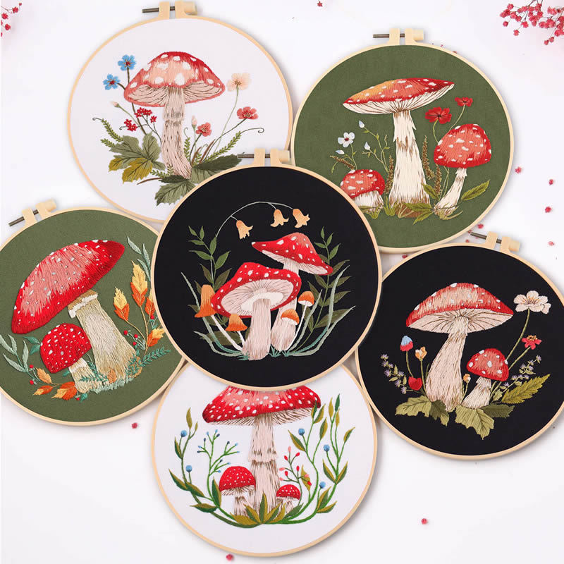 Beginner-Friendly Mushroom Embroidery Kit with Hoop