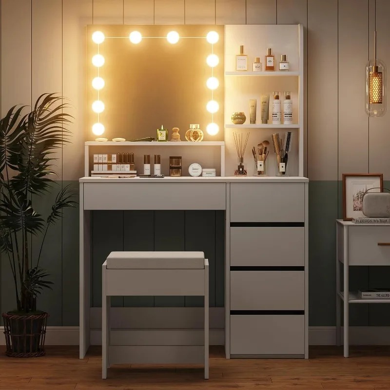 Vanity Desk with LED Lights & 3 Lighting Modes