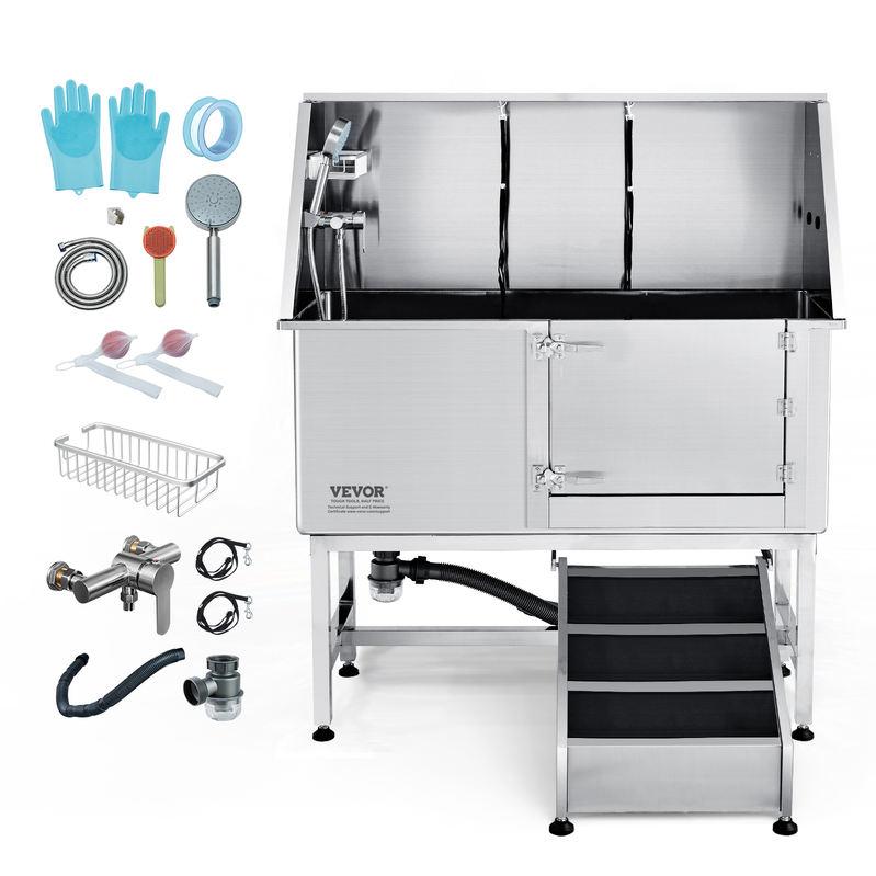62 Stainless Steel Pet Grooming Tub with Ramp and Accessories