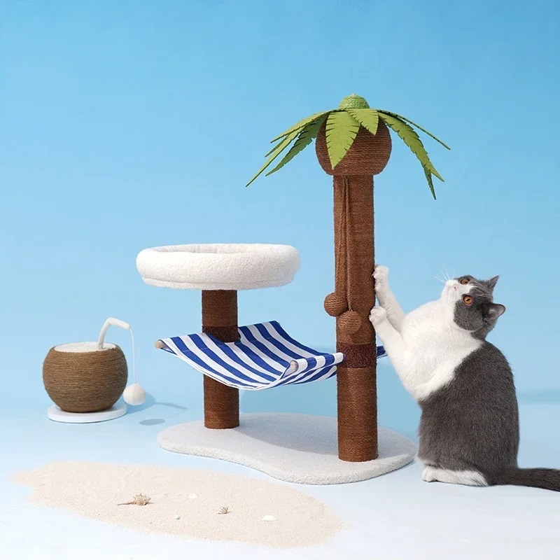 Cat Coconut Tree Scratching Tower with Hammock